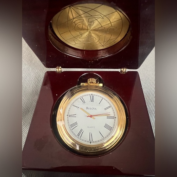 Bulova | Accessories | Bulova Elegant Gold And Brown Desk Clock Pocket ...